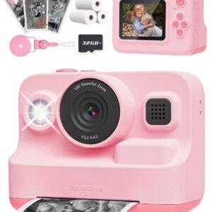 Anchioo Instant Print Camera for Kids, 2.4 Inch Screen Camera with 3 Print Paper, Birthday Gift for Girls Boys Age 3-12, 1080P Instant Camera Toys for 3 4 5 6 7 8 Year Old - Pink