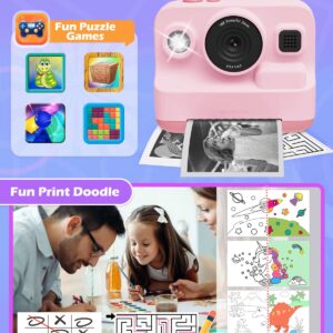 Anchioo Instant Print Camera for Kids, 2.4 Inch Screen Camera with 3 Print Paper, Birthday Gift for Girls Boys Age 3-12, 1080P Instant Camera Toys for 3 4 5 6 7 8 Year Old - Pink