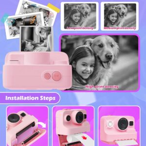 Anchioo Instant Print Camera for Kids, 2.4 Inch Screen Camera with 3 Print Paper, Birthday Gift for Girls Boys Age 3-12, 1080P Instant Camera Toys for 3 4 5 6 7 8 Year Old - Pink