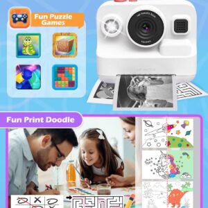 Anchioo Kids Camera Instant Print, 1080P Kids Digital Camera with Printer Paper, Christmas Birthday Gift for Girls Boys Age 3-12, Kids Print Camera Toy for 4 5 6 7 8 Year Old Boy, 32G SD Card - White