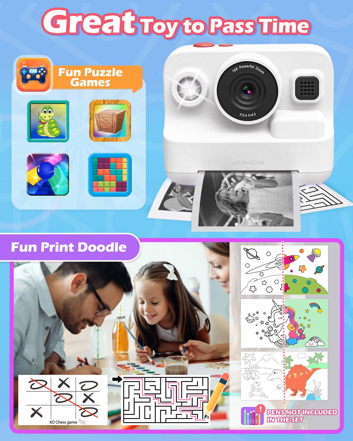 Anchioo Kids Camera Instant Print, 1080P Kids Digital Camera with Printer Paper, Christmas Birthday Gift for Girls Boys Age 3-12, Kids Print Camera Toy for 4 5 6 7 8 Year Old Boy, 32G SD Card - White