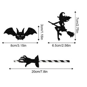 27 Pcs Halloween Paper Straws Pumpkin Bat Skeleton Pattern Black Cat Witch Castle Sticker Insert Straws Disposable Black Paper Drinking Straws Cake topper for Halloween Party Birthday Supplies