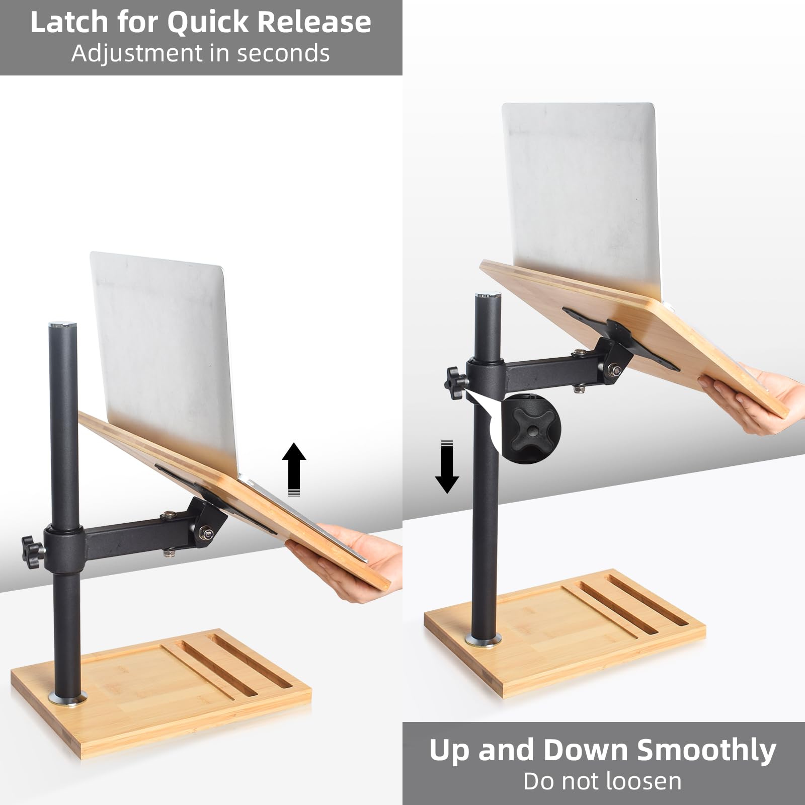 wishacc Laptop Stand Wood Adjustable Height with Phone Slot Holder, Laptop Raised Stand for Desk, Laptop Riser Stand of Elevated Stand, Tall, Strong and Airflow Even for 17 inch (13.2 x 9.2 inches)