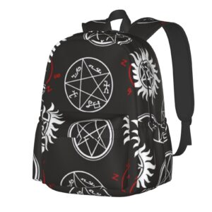 vacsax casual backpack laptop backpack supernatural symbols black print travel backpacks