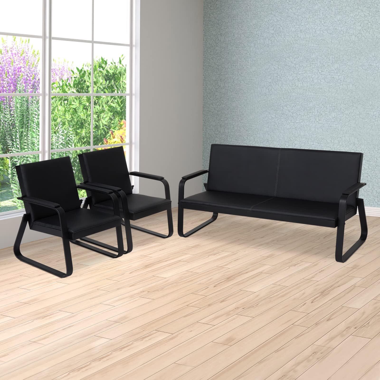 Kinsuite 5-Seat Waiting Room Chairs - PU Waiting Room Chair Reception Chairs Office Guest Chairs & Reception Chairs Lobby Bench Seating for Airport Barber Shop Lobby