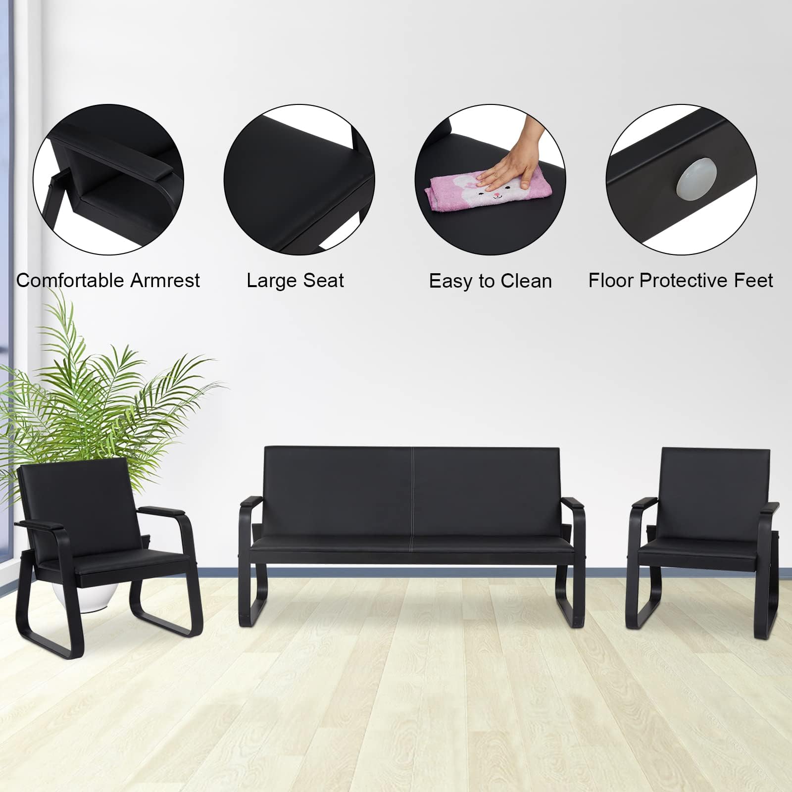 Kinsuite 5-Seat Waiting Room Chairs - PU Waiting Room Chair Reception Chairs Office Guest Chairs & Reception Chairs Lobby Bench Seating for Airport Barber Shop Lobby