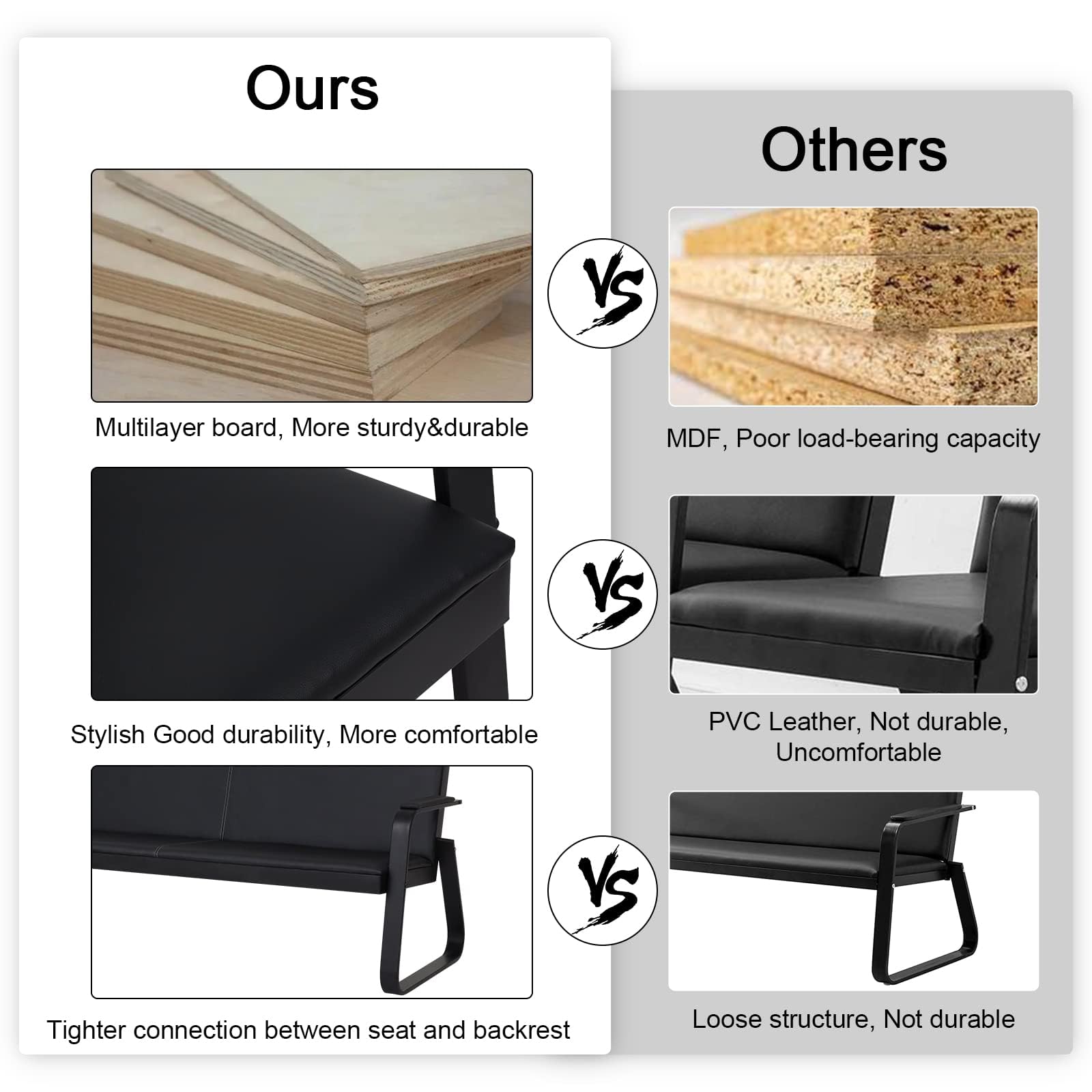 Kinsuite 5-Seat Waiting Room Chairs - PU Waiting Room Chair Reception Chairs Office Guest Chairs & Reception Chairs Lobby Bench Seating for Airport Barber Shop Lobby