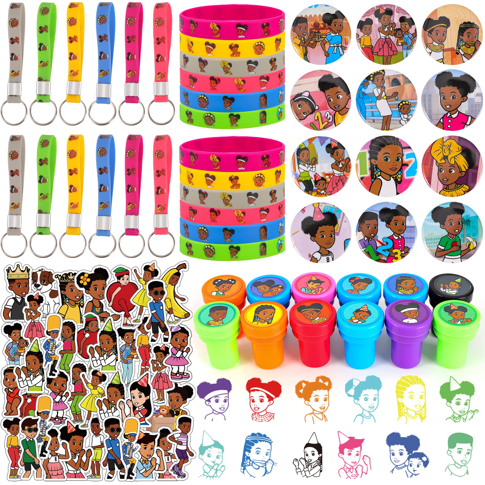 98PCS Birthday Party Decorations, Birthday Party Supplies, Party Favor Corner Include 12 Bracelets,12 Button Pins, 12 Keychain, 12 seal,50 Stickers for Classroom Rewards,Birthday Party Gift