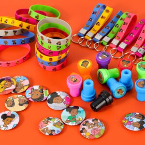 98PCS Birthday Party Decorations, Birthday Party Supplies, Party Favor Corner Include 12 Bracelets,12 Button Pins, 12 Keychain, 12 seal,50 Stickers for Classroom Rewards,Birthday Party Gift