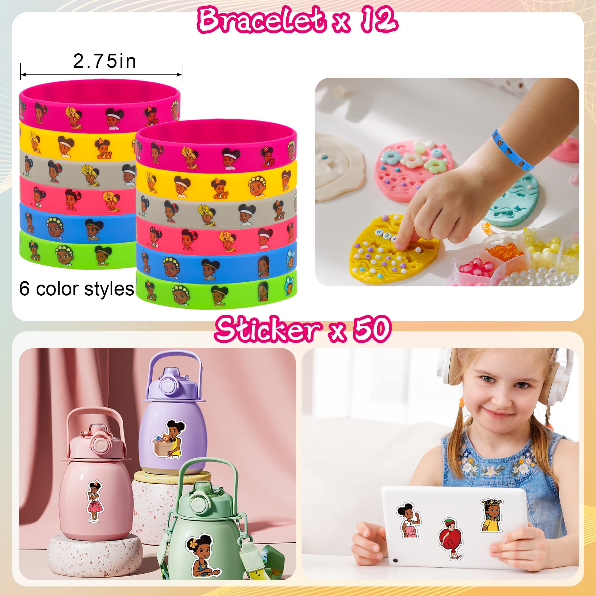 98PCS Birthday Party Decorations, Birthday Party Supplies, Party Favor Corner Include 12 Bracelets,12 Button Pins, 12 Keychain, 12 seal,50 Stickers for Classroom Rewards,Birthday Party Gift