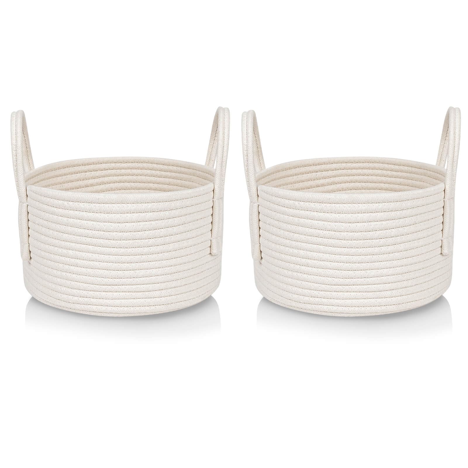 CubesLand Cute Small Baby Nursery Baskets Bin,Cat Toys Storage Basket,Soft Woven Baskets Set 2,Cube Organizer Basket Bin,Off White Basket Home Decor 9.5x5.51