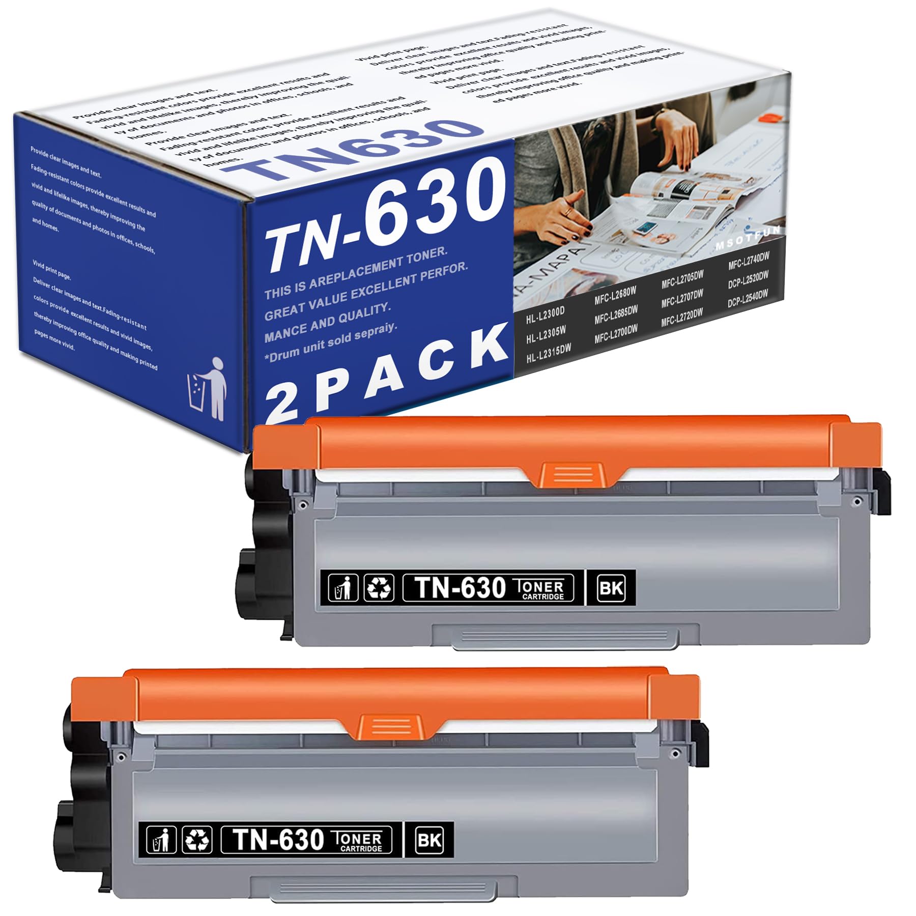 TN630 Toner Cartridge Black (2-Pack)：Compatible TN-630 Toner Cartridge Replacement for Brother TN630 TN-630 Toner HL-L2300D L2305W L2320D L2380DW MFC-L2680W L2685DW L2707DW L2720DW L2540DW Printer