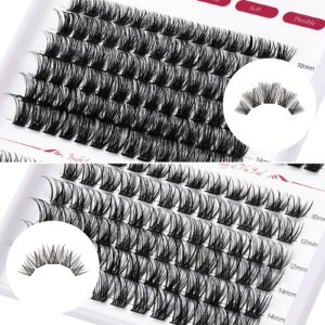 FADVAN DIY Lash Extension Kit D Curl Fluffy Lash Clusters Soft Velvet with Lash Bond and Seal and Lash Applicator Reusable 2 Styles Wispy False Eyelashes Easy to Apply at Home(Cece3+4,10-16MM-156 Pcs)