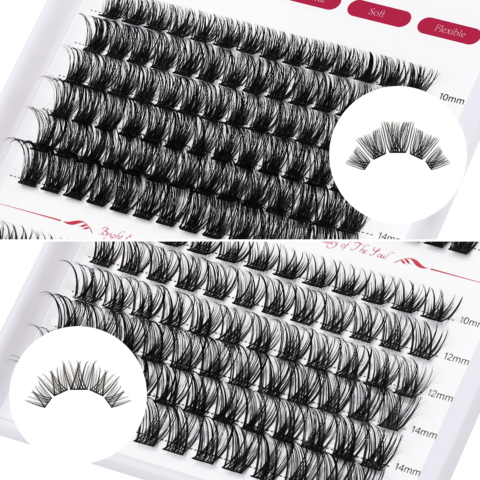 FADVAN DIY Lash Extension Kit D Curl Fluffy Lash Clusters Soft Velvet with Lash Bond and Seal and Lash Applicator Reusable 2 Styles Wispy False Eyelashes Easy to Apply at Home(Cece3+4,10-16MM-156 Pcs)