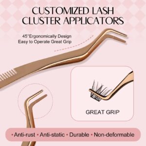 FADVAN DIY Lash Extension Kit D Curl Fluffy Lash Clusters Soft Velvet with Lash Bond and Seal and Lash Applicator Reusable 2 Styles Wispy False Eyelashes Easy to Apply at Home(Cece3+4,10-16MM-156 Pcs)