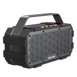 bugani bluetooth speakers, 40w loud portable wireless bluetooth speaker, 24h playtime outdoor speaker, stereo sound rich bass, tws pairing, built-in mic supports tf card, aux for party outdoor camping