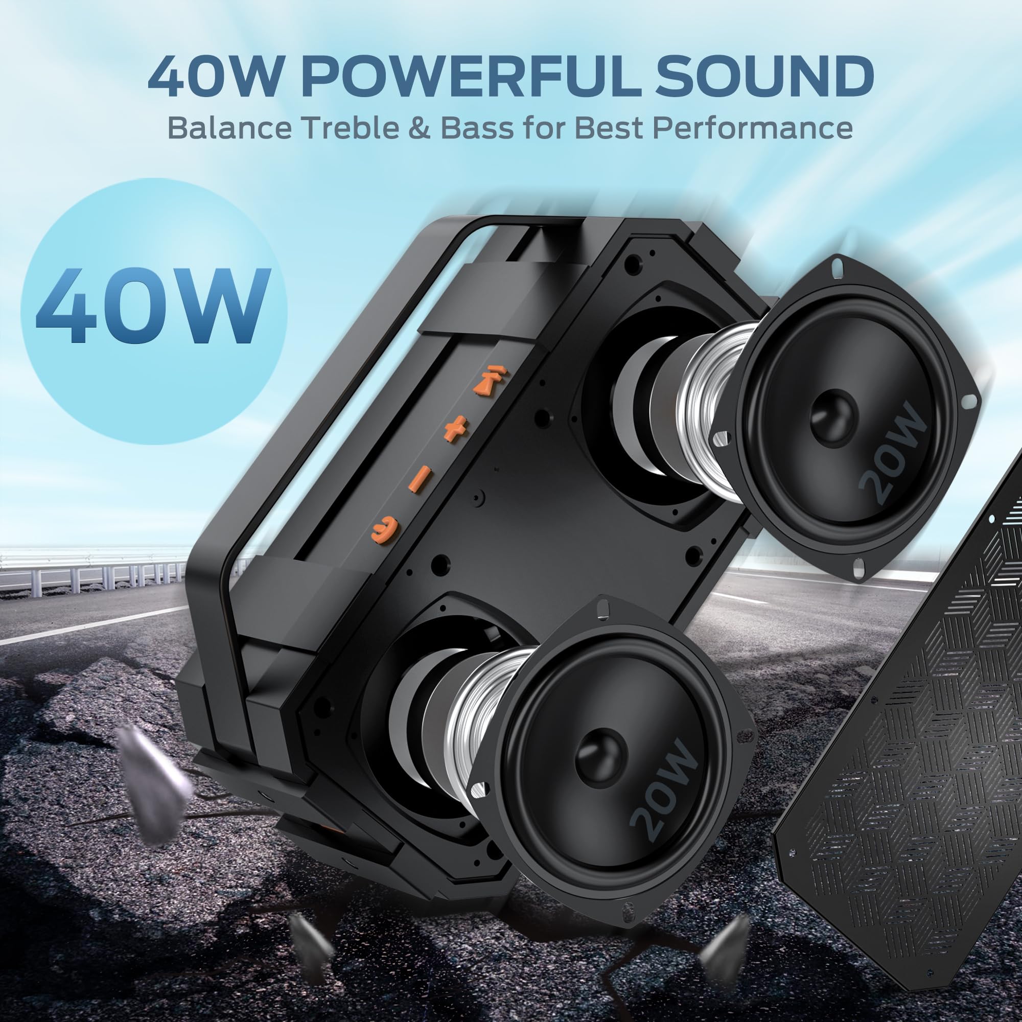 BUGANI Bluetooth Speakers, 40W Loud Portable Wireless Bluetooth Speaker, 24H Playtime Outdoor Speaker, Stereo Sound Rich Bass, TWS Pairing, Built-in Mic Supports TF Card, AUX for Party Outdoor Camping