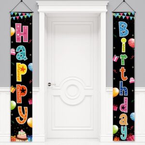 happy birthday decorations for kids boys girls, colorful birthday banner door porch sign birthday party decorations background for home yard indoor and outdoor decor, 72 x 12 inch (colorful)