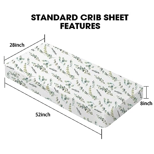 Little Grape Land Crib Sheets for Boys and Girls, 2pk Baby Crib Fitted Sheet for Standard Size Crib and Toddler Mattress, Super Soft Baby Sheet (Leaves & Green)