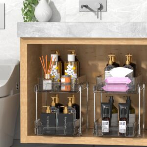 DEKAVA Under Sink Organizer 2 Pack，Bathroom Cabinet Organizer，2 Tier Sliding Cabinet Basket Organizer Drawer, Multi-Purpose Bath Collection Baskets for Bathroom (Clear)