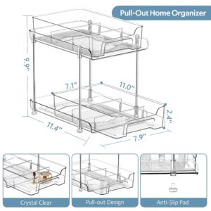 DEKAVA Under Sink Organizer 2 Pack，Bathroom Cabinet Organizer，2 Tier Sliding Cabinet Basket Organizer Drawer, Multi-Purpose Bath Collection Baskets for Bathroom (Clear)