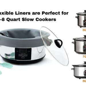 Silicone Crock Pot Liners Large Size w/Tongs | Single Reusable Silicone Slow Cooker Liner | Flexible Slow Cooker Liners 3-8 Quart Pots | Easy Clean Crock Pot Liner Bags | Crock Pot Liners 3-8 Quarts