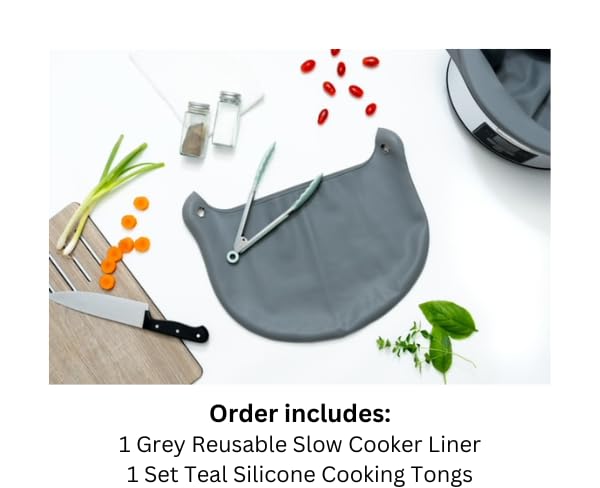 Silicone Crock Pot Liners Large Size w/Tongs | Single Reusable Silicone Slow Cooker Liner | Flexible Slow Cooker Liners 3-8 Quart Pots | Easy Clean Crock Pot Liner Bags | Crock Pot Liners 3-8 Quarts