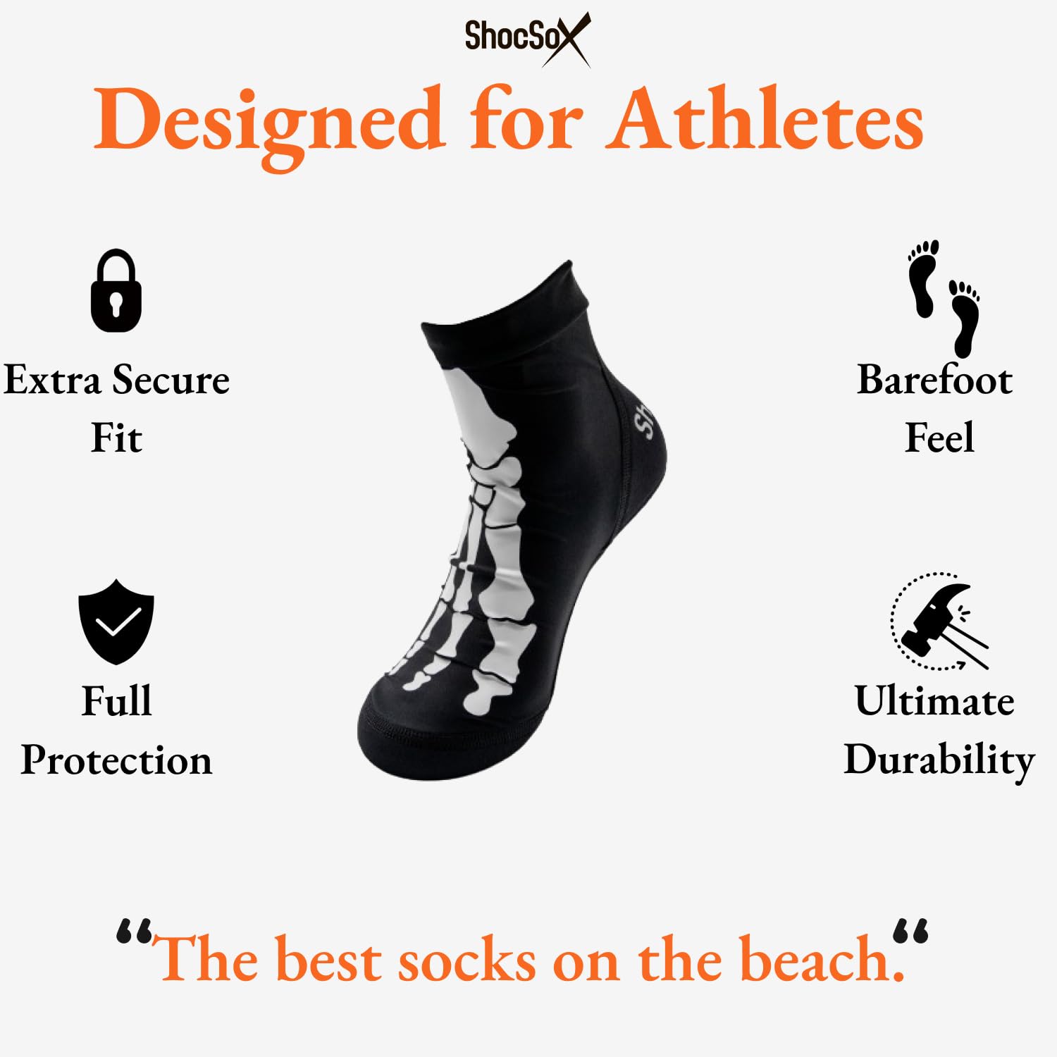 ShocSox ArmorTex® Beach Volleyball Socks and Sand Soccer Socks with ArmorTex® Soles Longest Lasting Beach Socks (as1, alpha, l, regular, regular, Bone Feet)