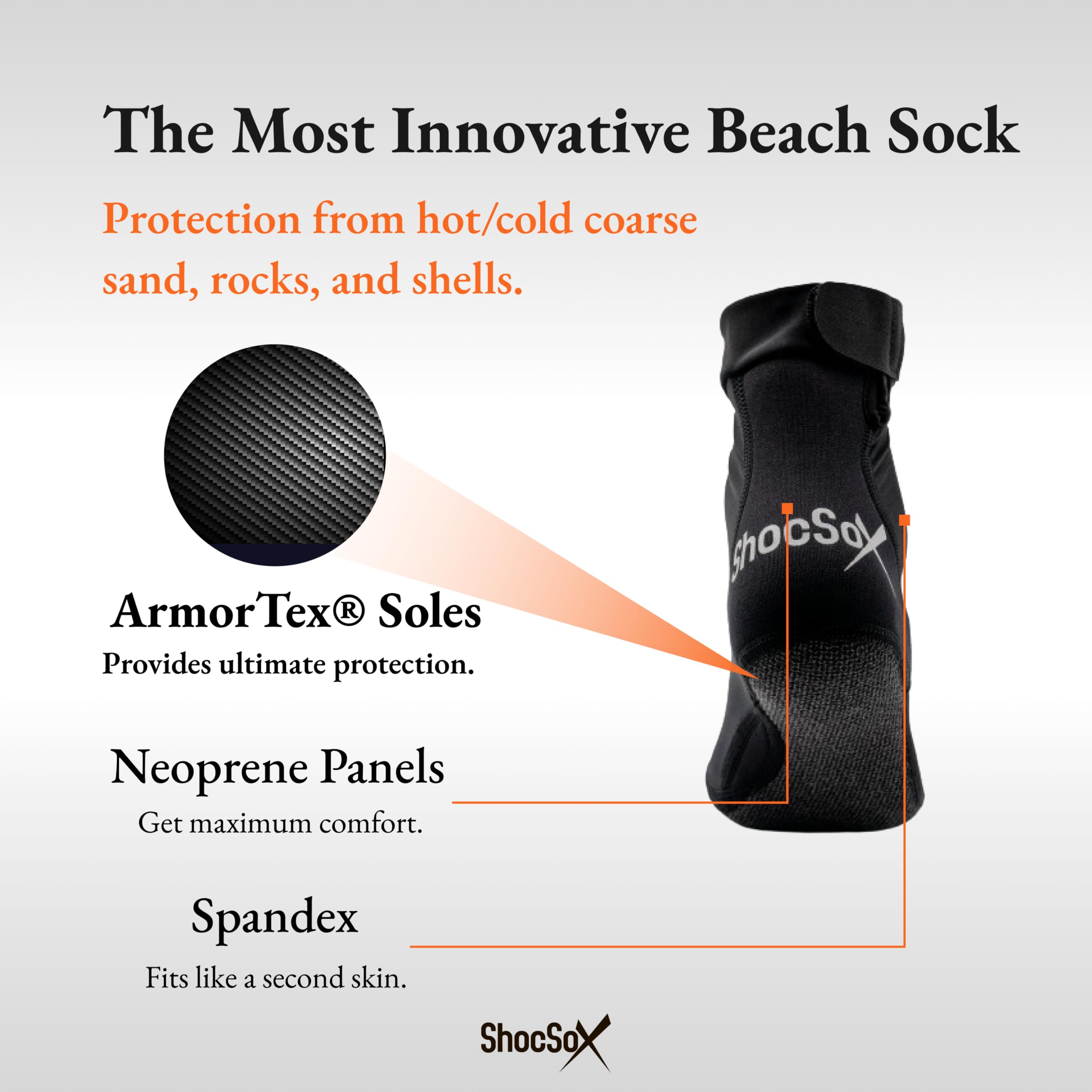 ShocSox ArmorTex® Beach Volleyball Socks and Sand Soccer Socks with ArmorTex® Soles Longest Lasting Beach Socks (as1, alpha, l, regular, regular, Bone Feet)