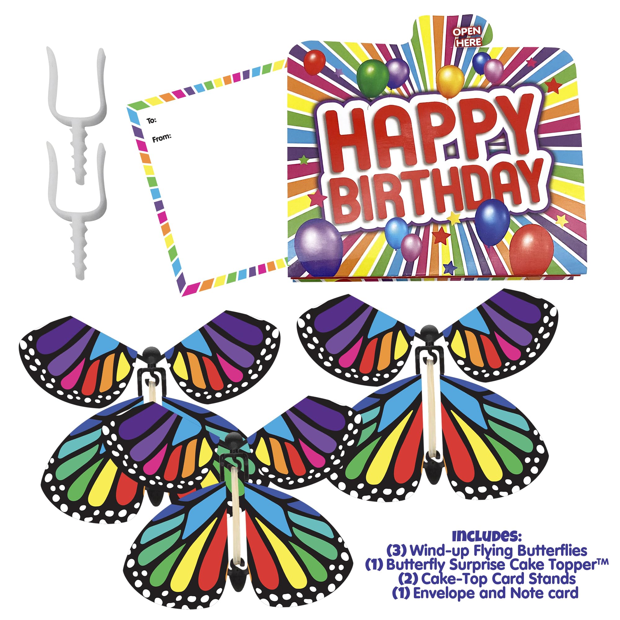 BEST PARTY EVER! Butterfly Surprise Cake Topper Flying Butterfly Card, Wind Up Butterfly Birthday Card, Magic Flying Butterfly, Birthday Surprise Cake Flying Butterflies, 1 Count