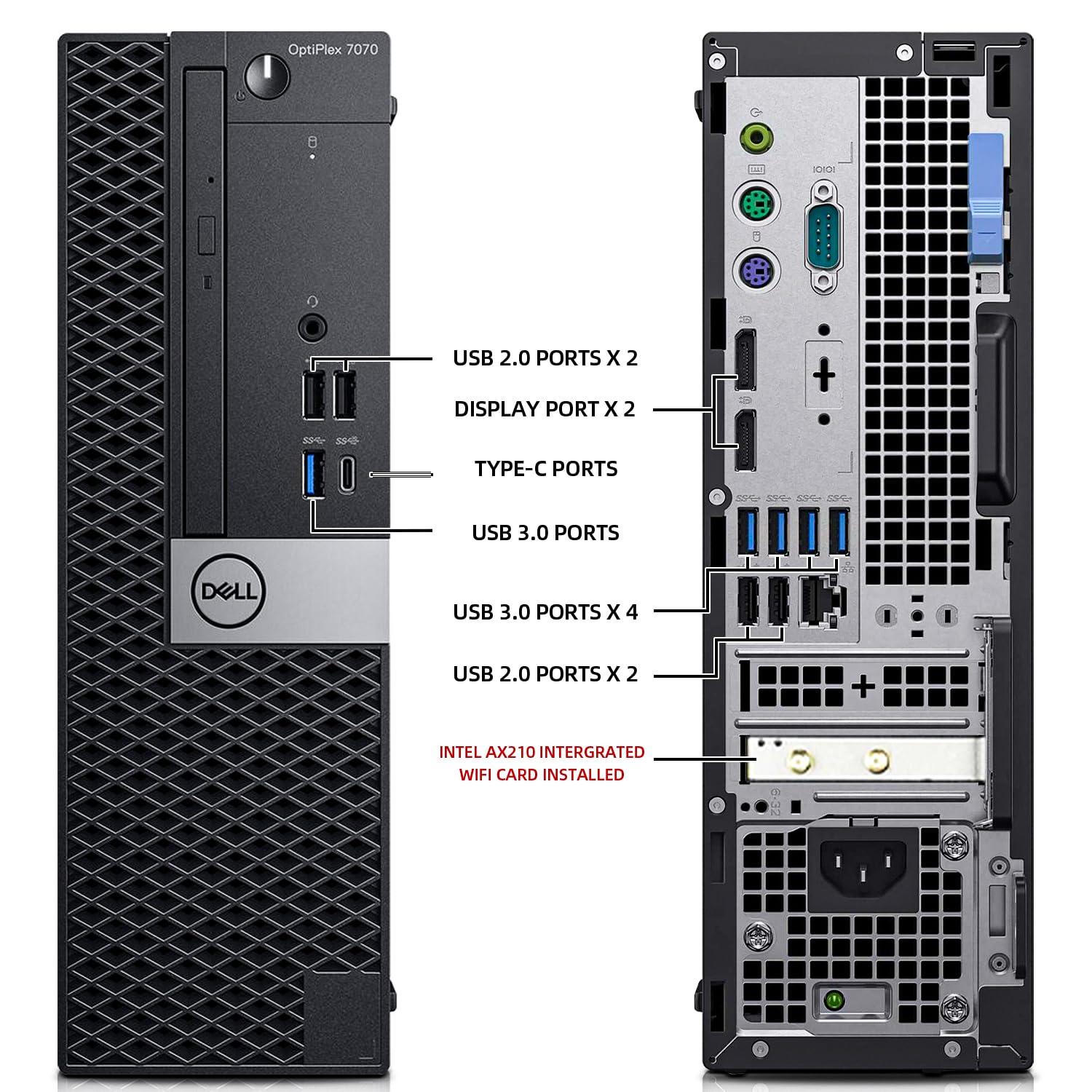 Dell OptiPlex 7070 Desktop Computers Windows 11, 9th Gen Intel 6 Core i5-9500, 32GB DDR4 Ram 512GB SSD, Wireless Built-in WiFi 6e AX210, Bluetooth 5.2 (Renewed)