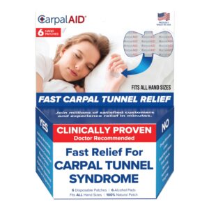 carpalaid hand patch carpal tunnel relief - quick pain relief for carpal tunnel syndrome, wrist pain, medical-grade adhesive strip, one size fits most, 6 count