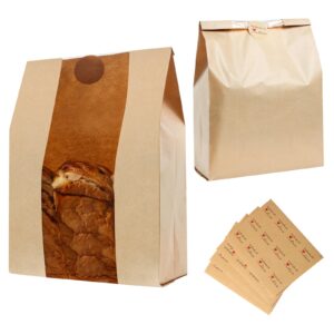 bewinnd 100 pack bread bags for homemade bread,sourdough kraft paper bread bag with clear front window,bread storage for baked goods label seal sticker included(14'' x 8.3'' x 3.5'')