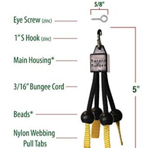 Banana Bungee – Black Holder Hanger Hook Alternative with Kitchen Cabinet Clamp Connection Hardware – Multiple Bunches or Single Banana; Made in USA