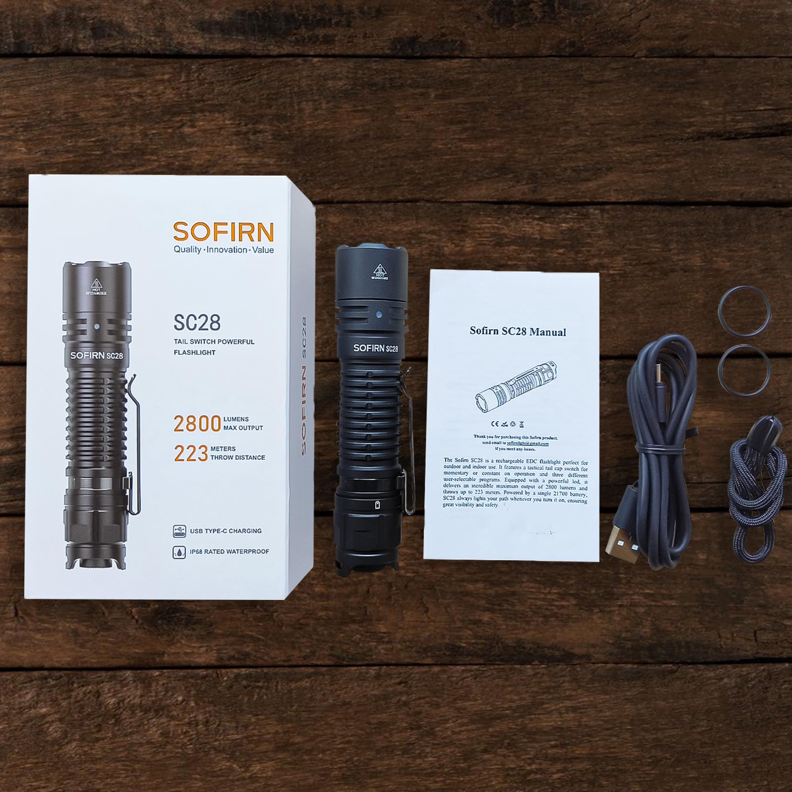 sofirn SC28 Rechargeable Flashlight, Tactical Flashlight 2800 High Lumens with 6 Modes, Bright USB C LED EDC Flash Light IPX8 for Camping, Emergency, Hunting, Repair, Night Work, Outdoor, Hiking