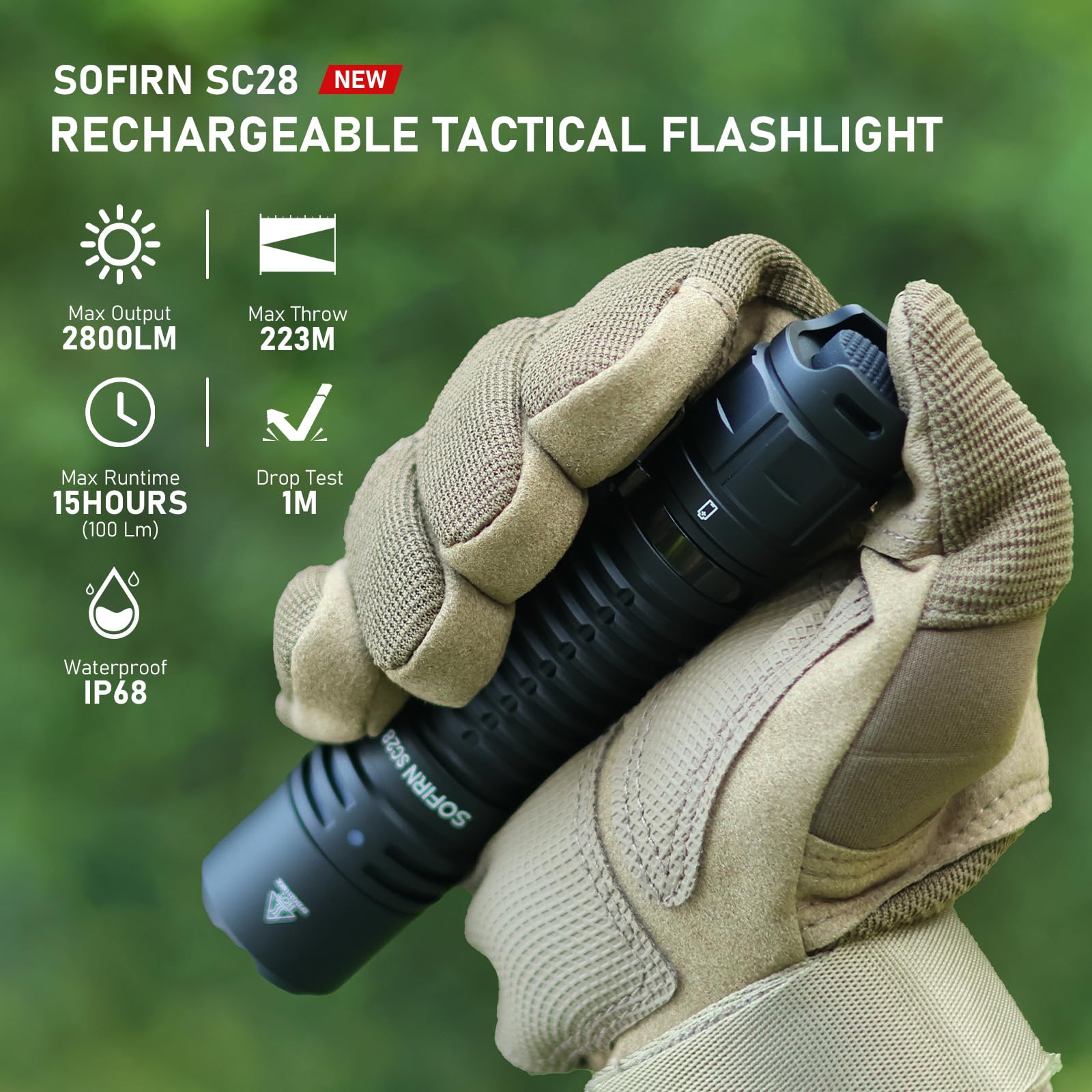 sofirn SC28 Rechargeable Flashlight, Tactical Flashlight 2800 High Lumens with 6 Modes, Bright USB C LED EDC Flash Light IPX8 for Camping, Emergency, Hunting, Repair, Night Work, Outdoor, Hiking