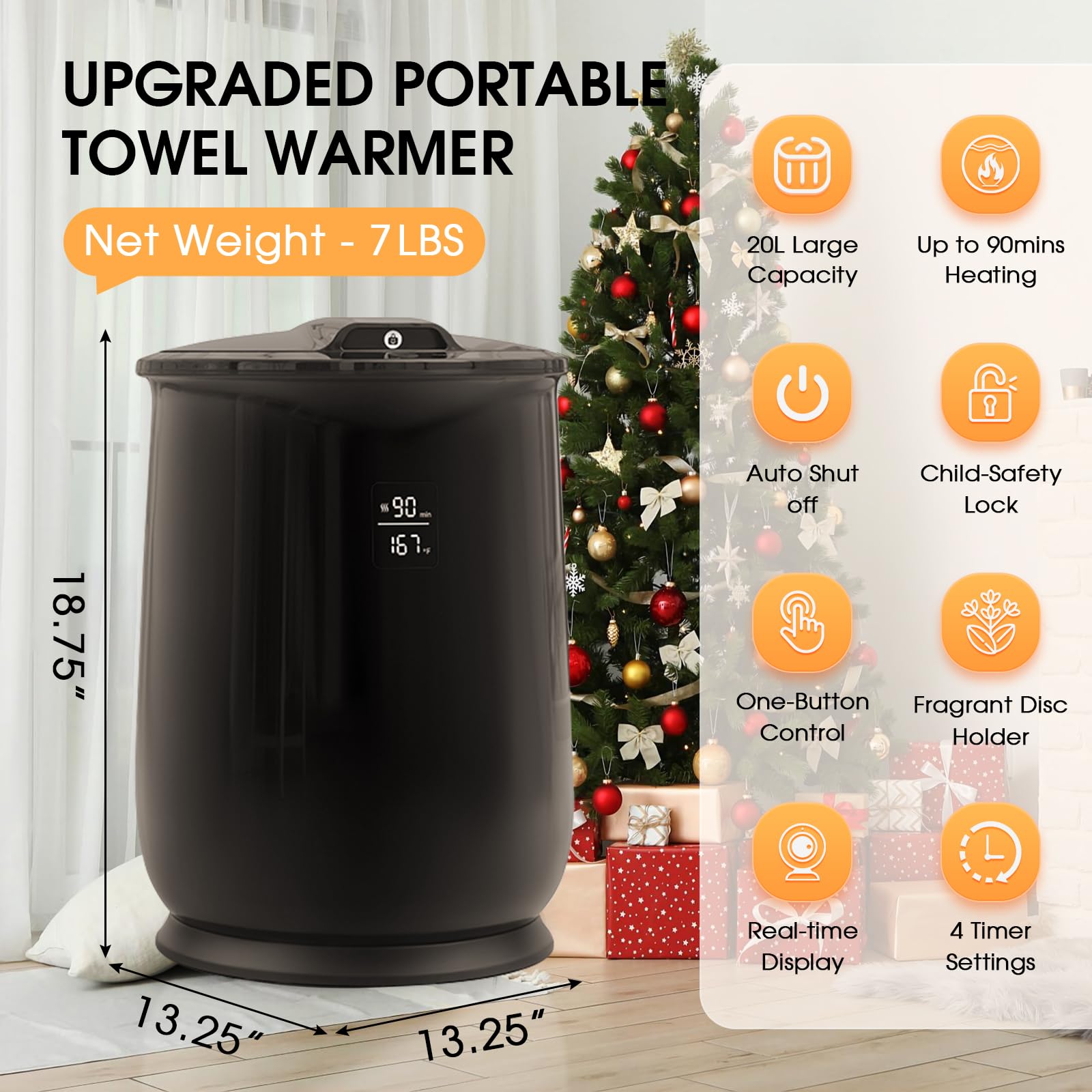 Towel Warmer, Upgraded 20L Capacity Towel Warmers for Bathroom, Luxury Towel Warmer Bucket with Child Safety Lock for Blankets, Bathrobes, PJs, and More (4 Timer Settings, Auto Shut Off, BLACK)