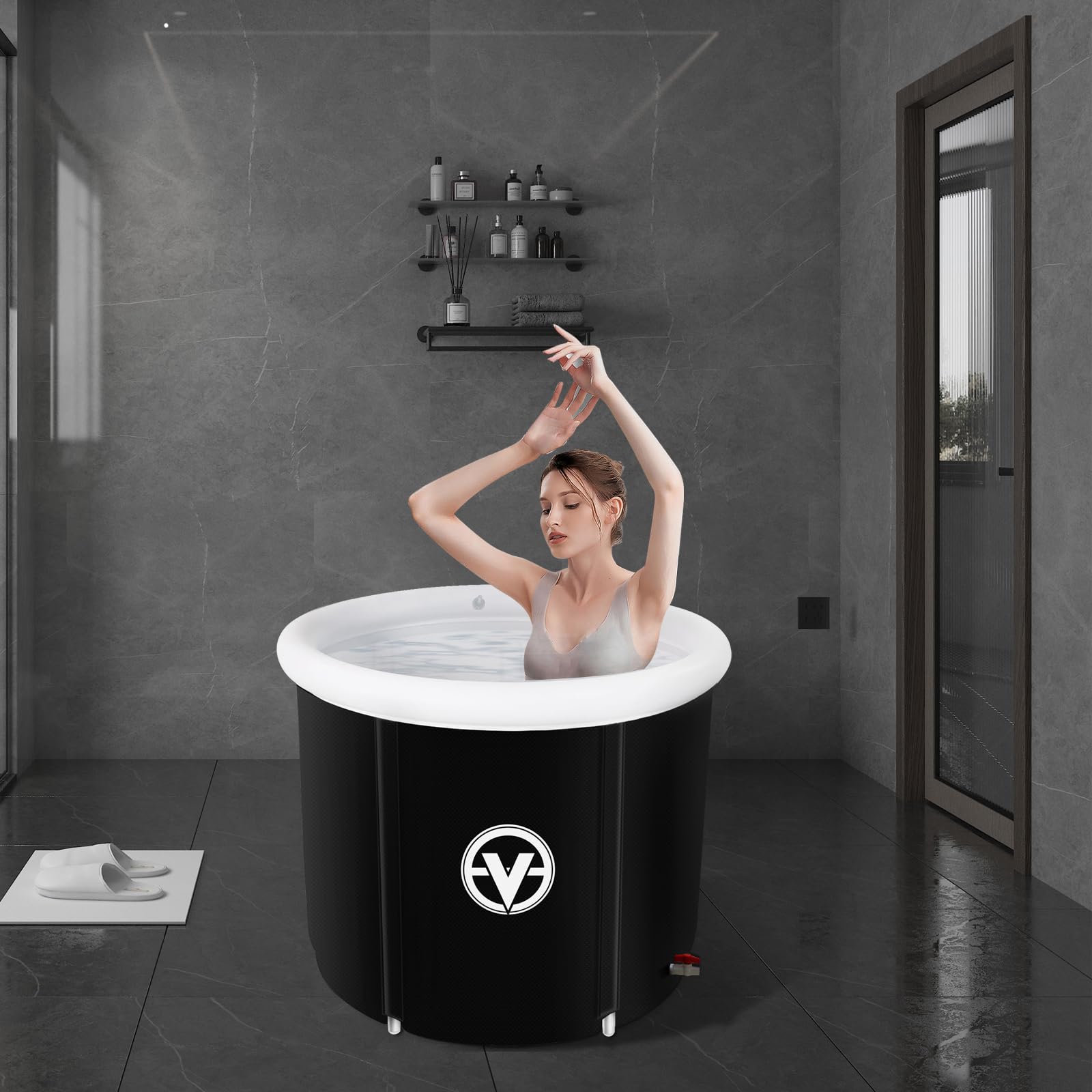 valktech Ice Bath Tub for Adult Large Freestanding Bathtub Foldable Hot Bath Tub Spa Tub Soaking Bathtubs Adult Sized (31.5 x 29 inches)