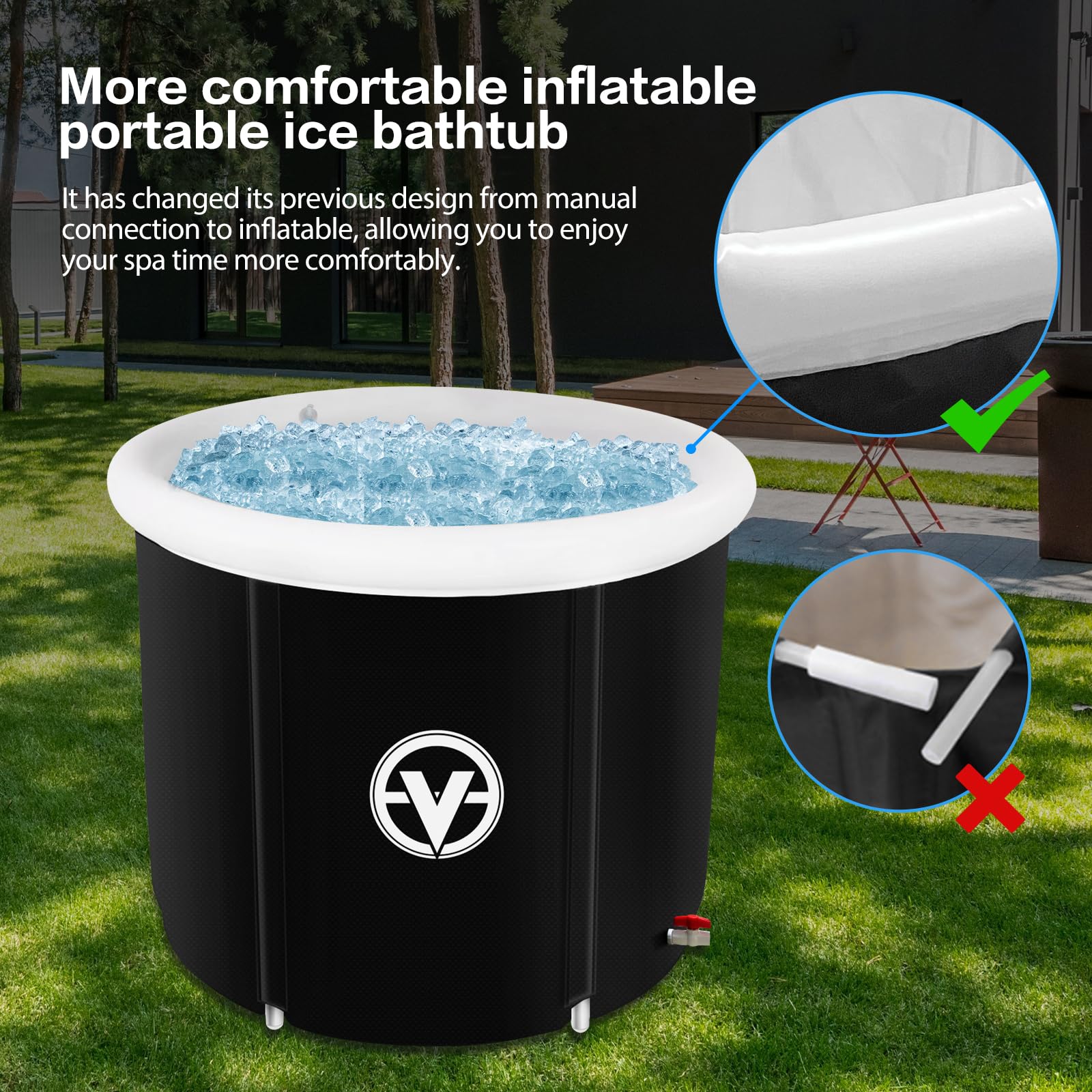 valktech Ice Bath Tub for Adult Large Freestanding Bathtub Foldable Hot Bath Tub Spa Tub Soaking Bathtubs Adult Sized (31.5 x 29 inches)