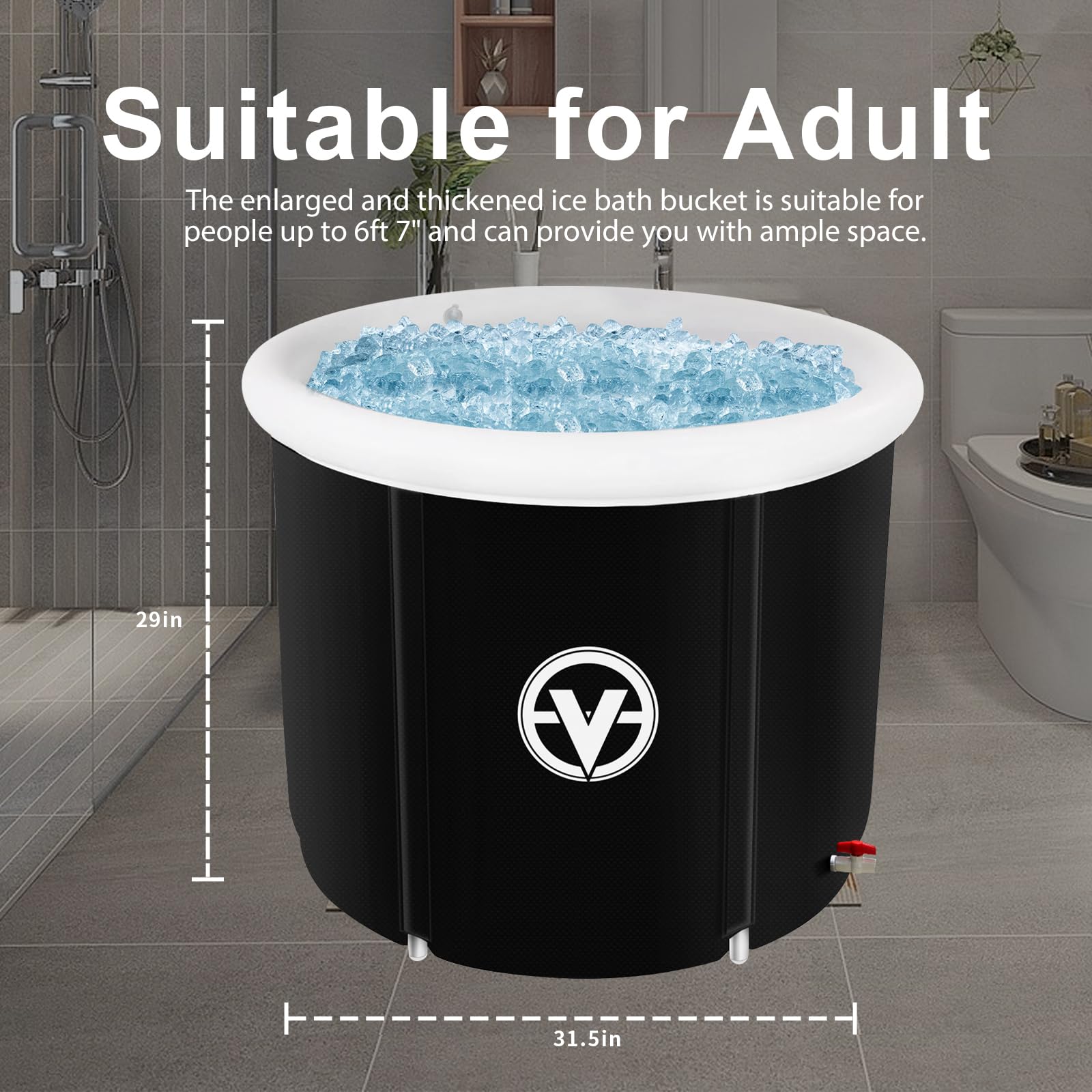 valktech Ice Bath Tub for Adult Large Freestanding Bathtub Foldable Hot Bath Tub Spa Tub Soaking Bathtubs Adult Sized (31.5 x 29 inches)