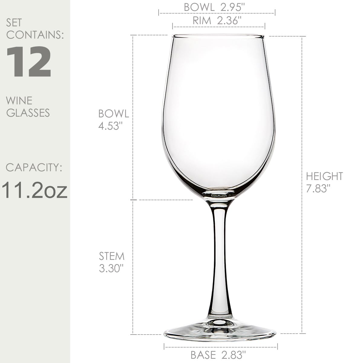 C CREST Durable and Stylish 11.2oz Red Wine Glassware - Set of 12 - Classic Design for Party and Wedding