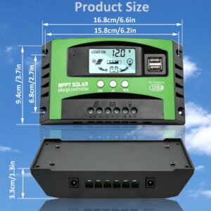 MPPT 100amp Solar Charge Controller 12V 24V Auto, MPPT Solar Controller 100A with Backlit Display Temperature Sensor 2 USB Ports, Fit for Solar Panels 12V 24V Gel Sealed Flooded and Lithium Battery