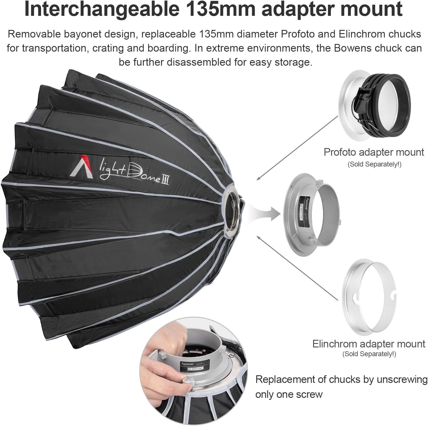 Aputure Light Dome III 35'' Softbox Bowens Mount with Diffuser Cloth and Honeycomb Grid,Quick-Setup Quick-Folding for Studio Photography,for Amaran Series, Aputure 600D,600X,300X etc