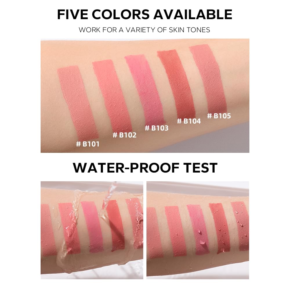 Soft Cream Blush Makeup, Liquid Blush for Cheeks, Weightless, Long-Wearing, Smudge Proof, Natural-Looking, Dewy Finish (B102)