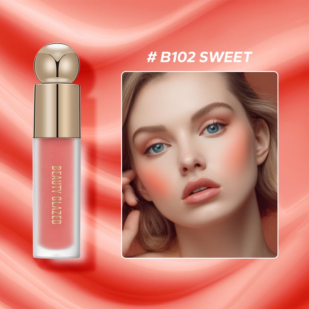 Soft Cream Blush Makeup, Liquid Blush for Cheeks, Weightless, Long-Wearing, Smudge Proof, Natural-Looking, Dewy Finish (B102)