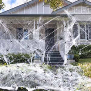 1000 sq ft halloween spider webs decorations with 120 spiders, super stretchy cobwebs for halloween indoor and outdoor haunted house decor party supplies (1000 sq ft)