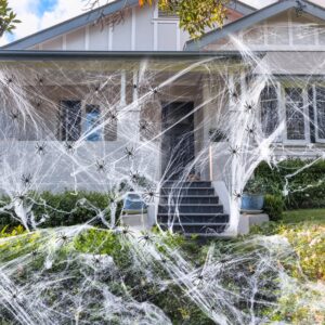 1000 sq ft Halloween Spider Webs Decorations with 120 Spiders, Super Stretchy Cobwebs for Halloween Indoor and Outdoor Haunted House Decor Party Supplies (1000 Sq ft)