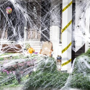 1000 sq ft Halloween Spider Webs Decorations with 120 Spiders, Super Stretchy Cobwebs for Halloween Indoor and Outdoor Haunted House Decor Party Supplies (1000 Sq ft)