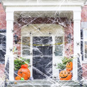 1000 sq ft Halloween Spider Webs Decorations with 120 Spiders, Super Stretchy Cobwebs for Halloween Indoor and Outdoor Haunted House Decor Party Supplies (1000 Sq ft)