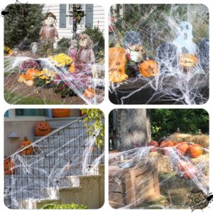 1000 sq ft Halloween Spider Webs Decorations with 120 Spiders, Super Stretchy Cobwebs for Halloween Indoor and Outdoor Haunted House Decor Party Supplies (1000 Sq ft)